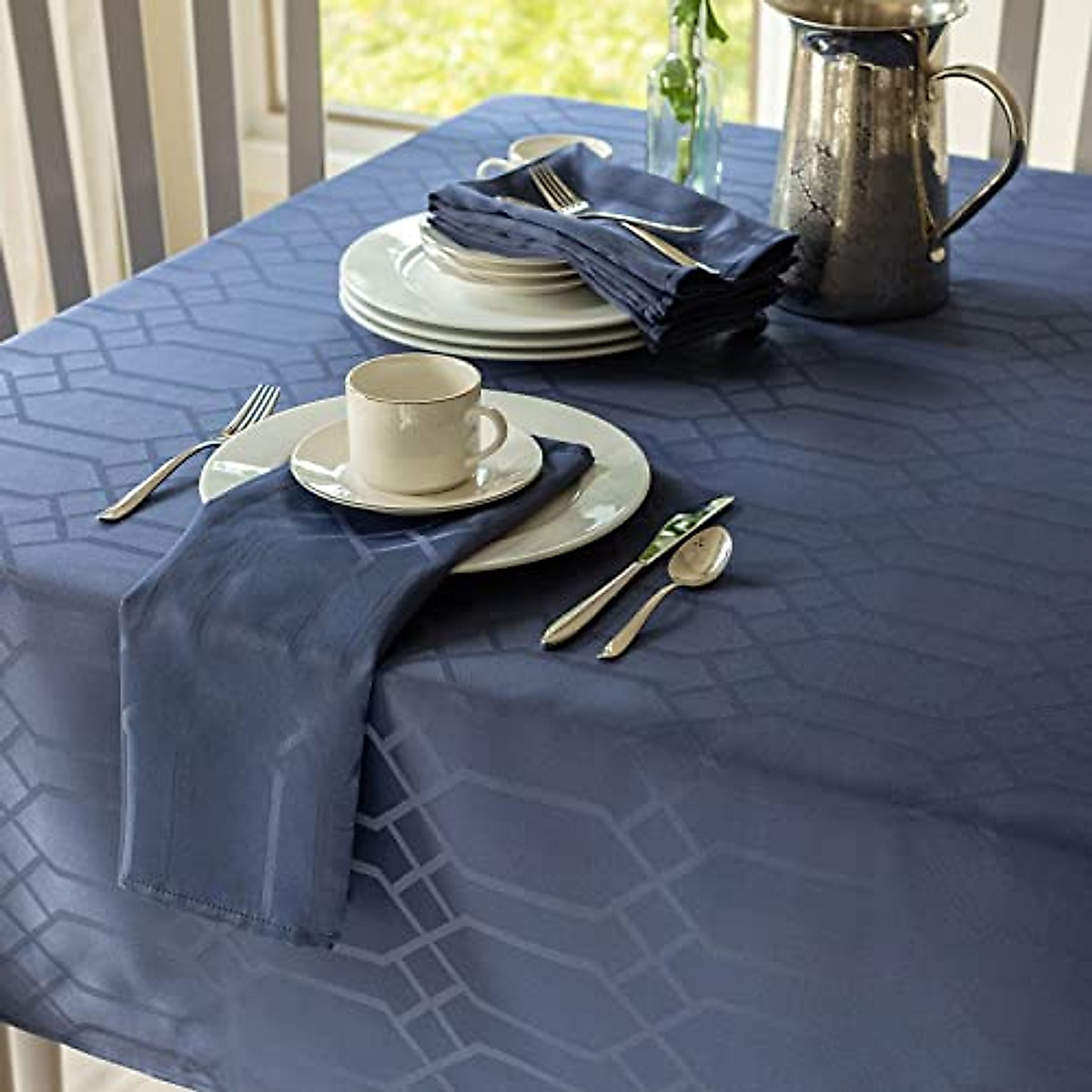 Benson Mills Solid Chagall Spillproof Fabric Table Cloth, for Everyday, Parties, Weddings, & Holiday Tablecloth (60" x 120" Rectangular, Indigo)