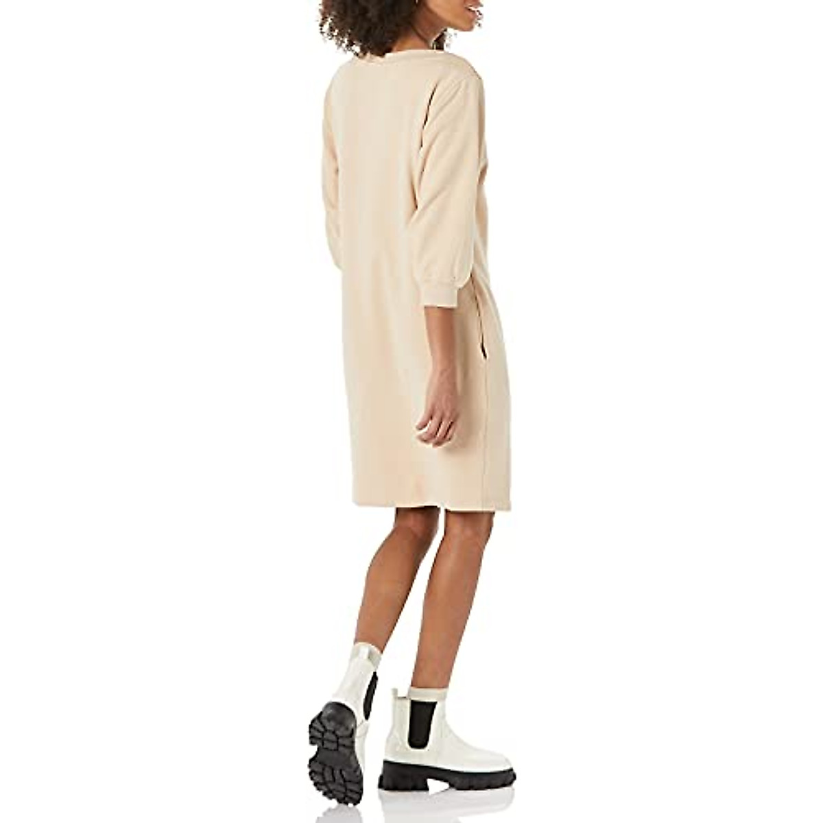 Amazon Essentials Women's Relaxed Fit French Terry Blouson Sleeve Crewneck Sweatshirt Dress (Available in Plus Size), Beige, 4X