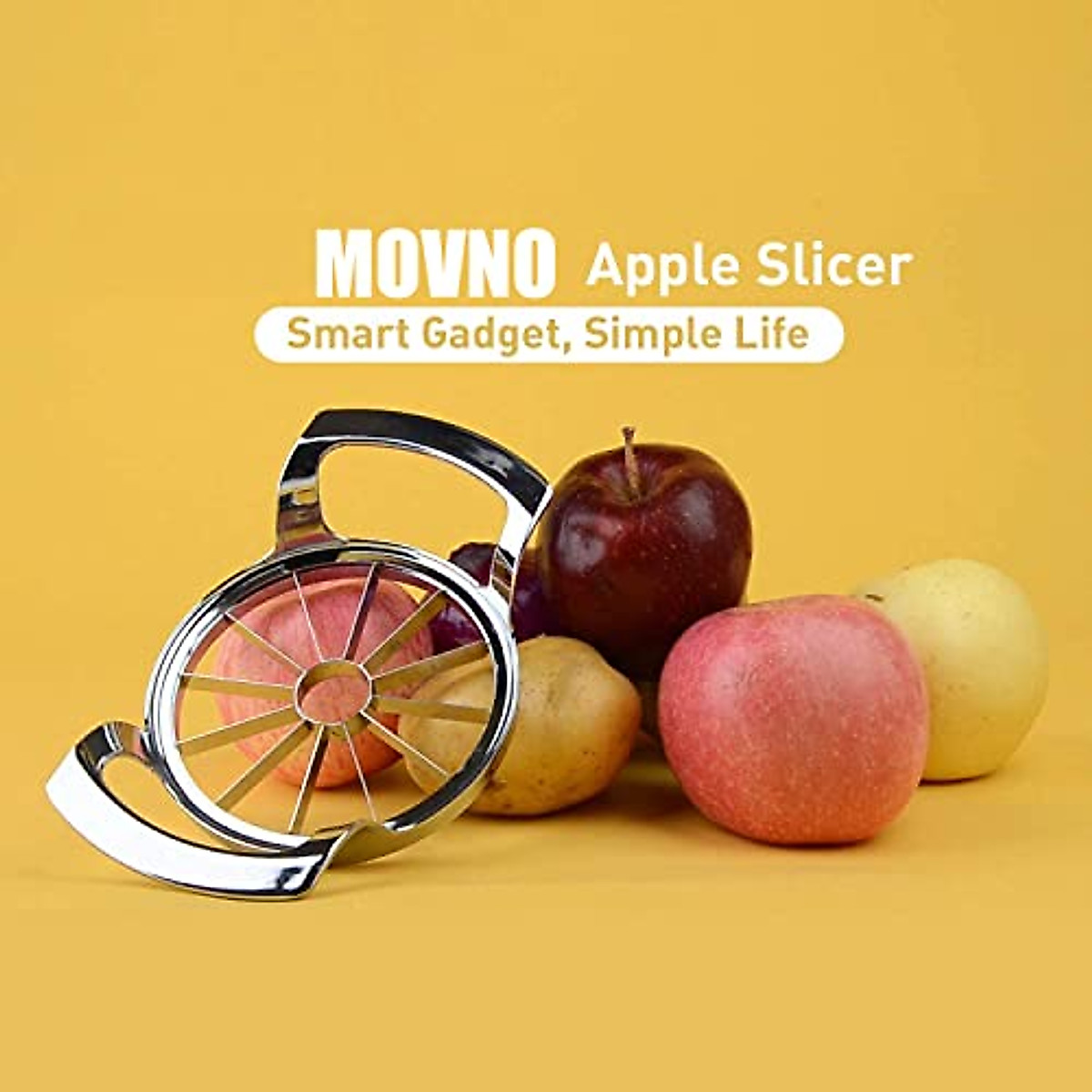 MOVNO Apple Slicer 12 Slices, Home Kitchen 12-Blade Stainless Steel Apple Slicer Corer Cutter, Sturdy and Sharp