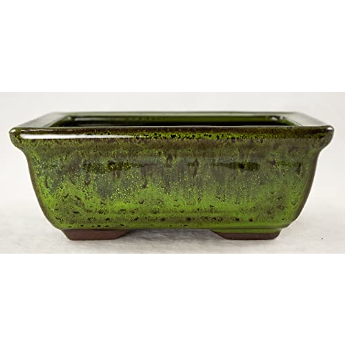 Rectangular Shohin Bonsai Pot, Cactus & Succulent Planter 6"x 4.5"x 2.25" w/Mesh & Wire - Moss Green