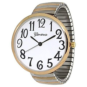 Geneva Super Large Stretch Watch Clear Number Easy Read (Two Tone)