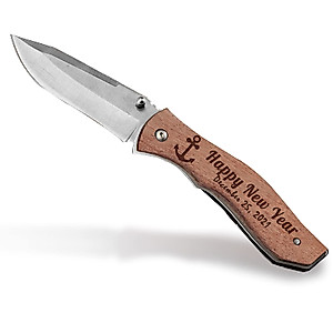 Backquik Personalized Pocket Knife for Men, Custom Folding Pocket Knife Customized Engraved Wood Handle Fishing Knives Name Pocket Knife Gift for Dad,Women,Boyfriend