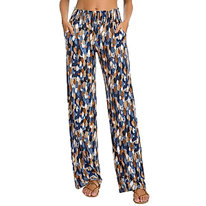 Urban CoCo Women's Boho Palazzo Pants Wide Leg Beach Pants High Waisted Lounge Pants with Pockets(S, 9)