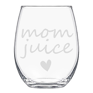 Mom Juice Stemless Wine Glass, Mom Gifts for Mom New Mom Women Wife Mom to Be Friends Birthday Christmas Mother's Day Valentine’s Day from Daughter Son, Funny 15Oz Mom Wine Glass