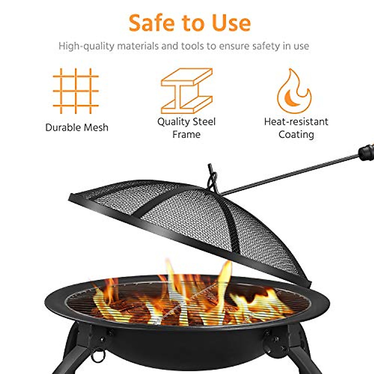 Yaheetech 21inch Firepit Portable Folding Steel Fire Bowl Garden Treasures Fire Pit Wood Burning Outdoor Fireplace with Spark Screen, BBQ Grill, Log Grate & Carrying Bag for Patio Backyard Camping