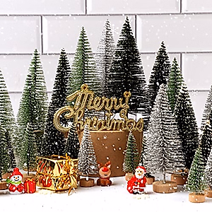 30Pcs Mini Christmas Trees - Artificial Christmas Tree Bottle Brush Trees Christmas with 5 Sizes, Sisal Snow Trees with Wooden Base for Christmas Decor Christmas Party Home Table Craft Decorations (2)