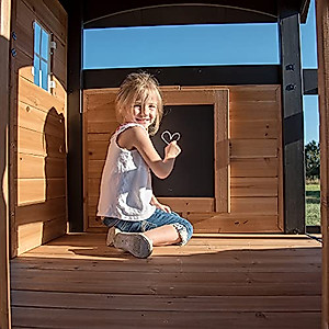 Backyard Discovery Canyon Creek All Cedar Wood Swing Set, Playhouse with Grill, Plastic Food, Picnic Area, Steering Wheel, Two Belt Swings, Rock Climbing Wall, Balcony, Deck, Slide, Web Swing,Brown