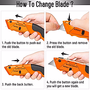 DIYSELF 1 Pack Box Cutter Retractable, Heavy Duty Utility Knife for Industrial, Safety Lock Design, Extra 4 SK5 Steel Blades Included, Razor Blades Knife, Box Opener Razor knife, Box knife for Men