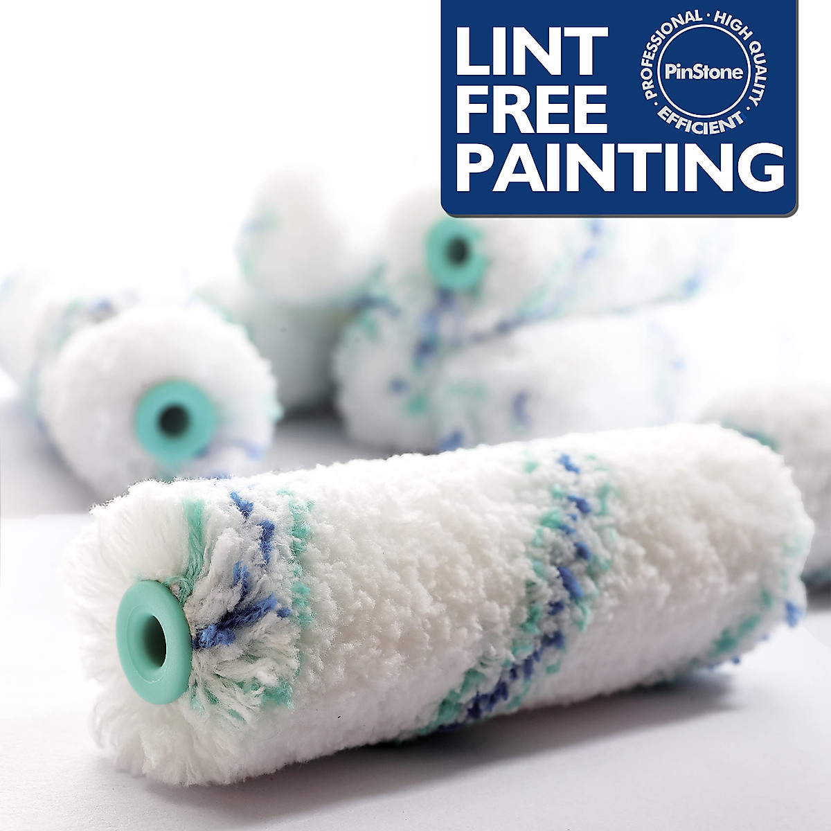 4 inch Small Paint Roller Tray Set, PinStone 12pcs 4" Mini Paint Roller with Extension Threads, 10 Microfiber Covers & Paint Preservation Tray Lid, Mini Rollers for Painting Walls, Cabinets, Touch-ups