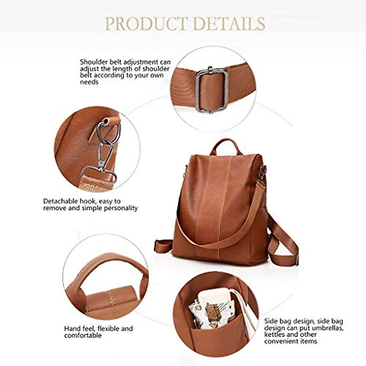 Women Backpack Purse Waterproof Nylon Anti-theft Rucksack Lightweight Shoulder Bag (Brown)