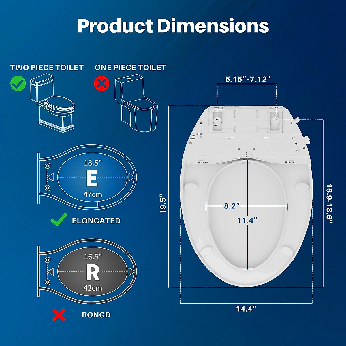 Smart Bidet Toilet Seat with Self-Cleaning, Soft Close Seat Cover, Front/Rear Wash