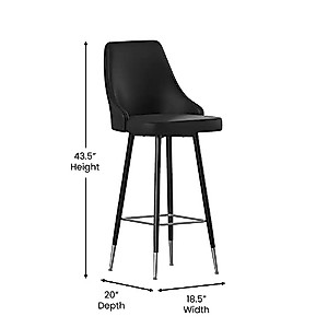 Flash Furniture Shelly Set of 2 Commercial Bar Height Bar Stools - Black LeatherSoft Upholstery - Black Metal Frames - 30" High - Chrome Feet and Footrests