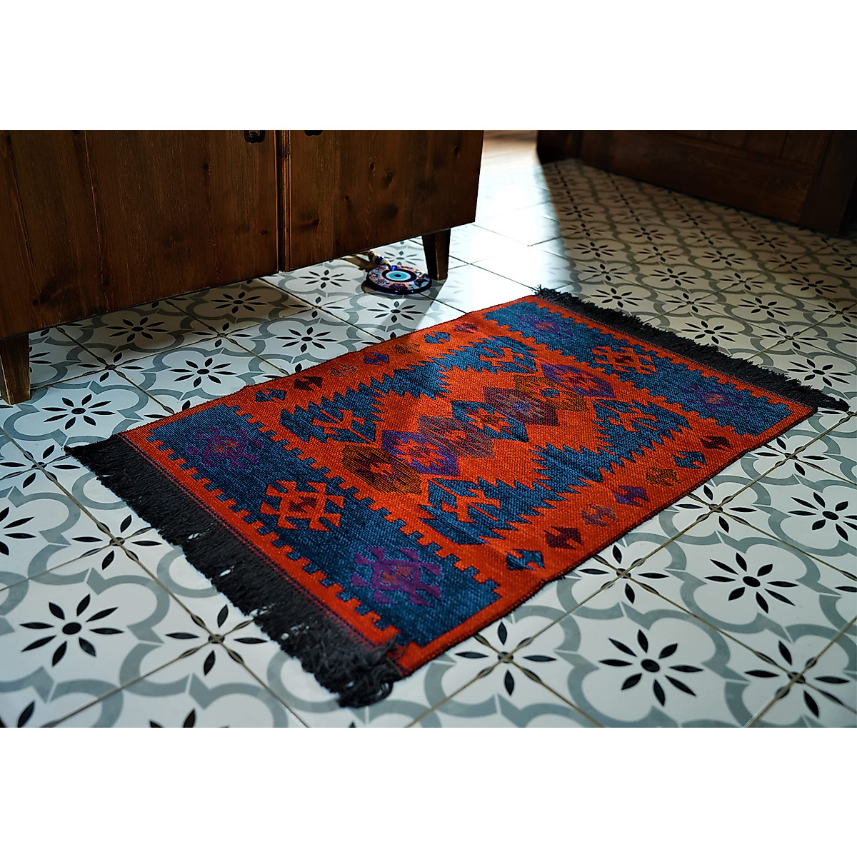 Secret Sea Collection Modern Bohemian Area Rug, Washable, Reversible, Cotton (Charcoal Grey-Orange), 2.4' x 4' ft (27.5'' x 48'') Diamond