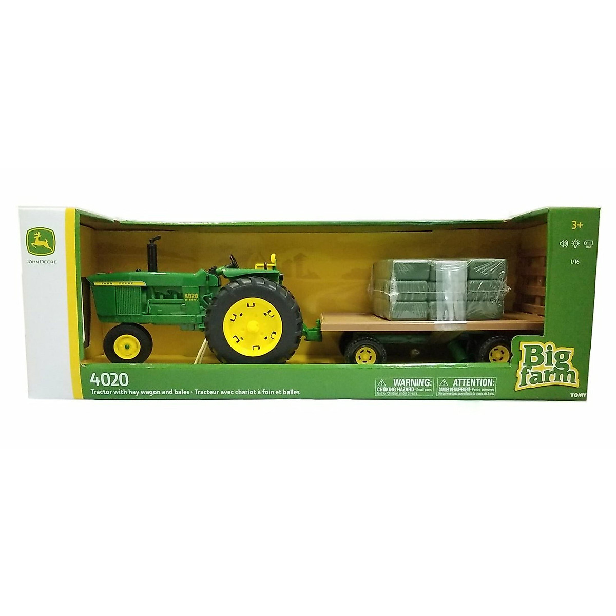 JOHN DEERE Tomy Big Farm 4020 Tractor with Hay Wagon & Bales (1:16 Scale)