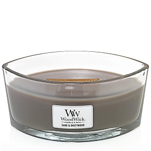 WoodWick Scented Candle with Crackling Wick | Sand & Driftwood Ellipse Candle | Long Burning Candles: Up to 50 Hours Burn Time | Perfect Gifts for Women