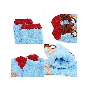 Century Star Womens Fuzzy Socks with Grips Hospital Socks Non Slip Slipper Socks Athletic Fluffy Cozy Gripper Yoga Pilates Socks for Christmas 5 Pairs Chriatmas Set