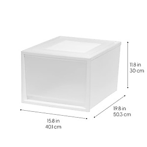 IRIS USA 42 Qt. Plastic Drawer Storage Organizer Stacking Drawers, 4-Pack, Stackable Unit with Sliding Drawer for Clothes Bedroom Kitchen Under Sink Pantry Craft Room Bathroom Dorm Office, White