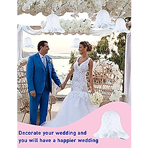 Hanging Paper Bells Honeycomb 5 Pieces and Glittery Silver Tassels,White Bridal Honeycomb Bells Decorating Supplies Suitable for Wedding Decoration, P… (10)