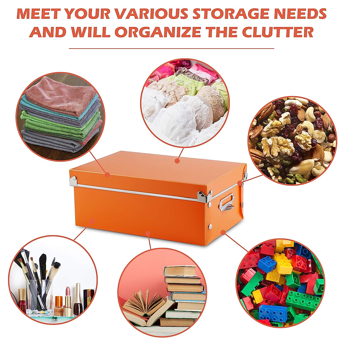 SEEKIND photo boxes storage, storage boxes with lids and Handles, 3 in 1 Set, Multiple Size(Small/Medium/Large) Plastic Box for Photos, tax papers, Cosmetic, Socks, Snacks, Etc(Orange)