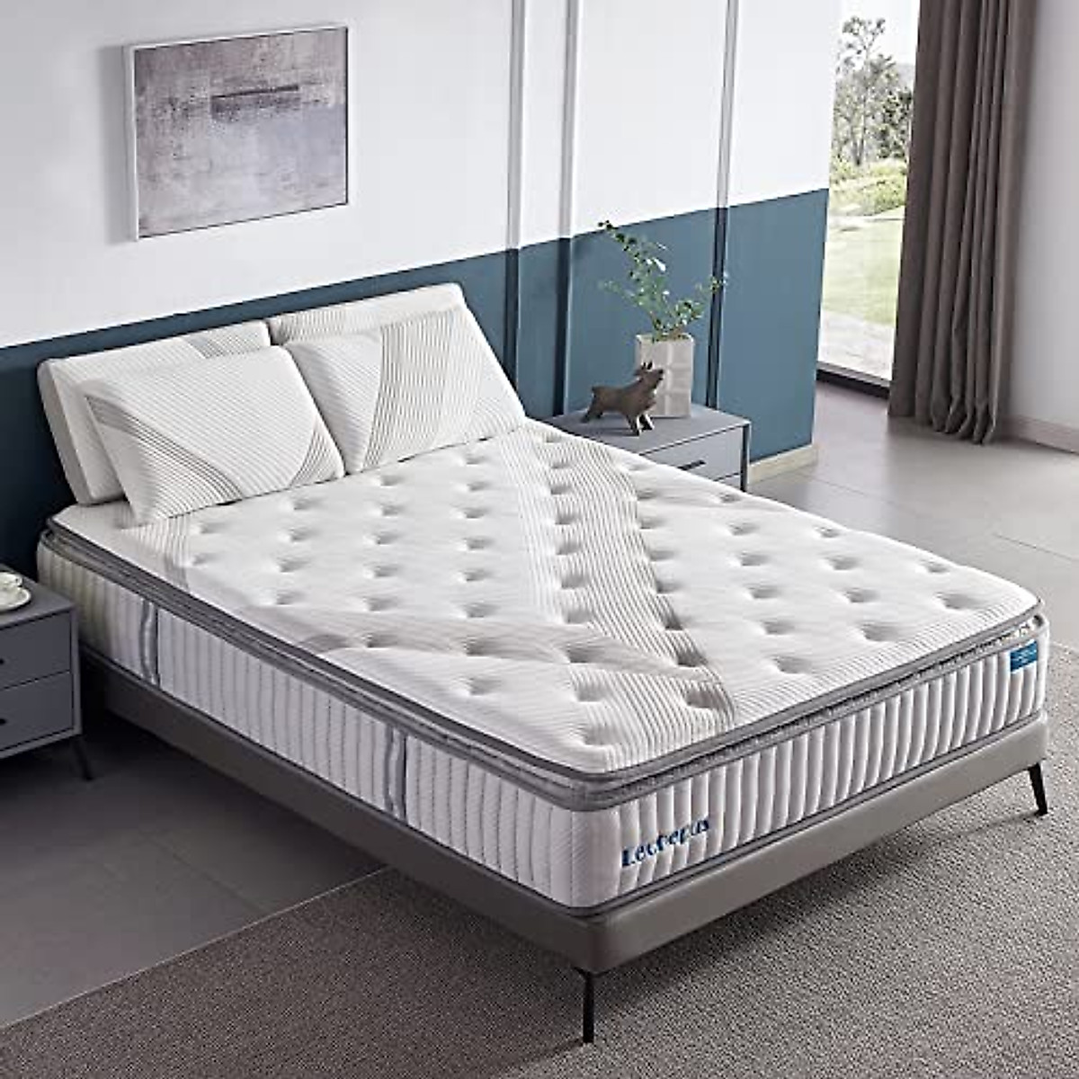Twin XL Size Mattress, Lechepus 12 Inch Cooling Gel Memory Foam Hybrid Mattress with Pocket Innersring, Medium Firm Pillow Top Mattress for Supportive & Pressure Relief