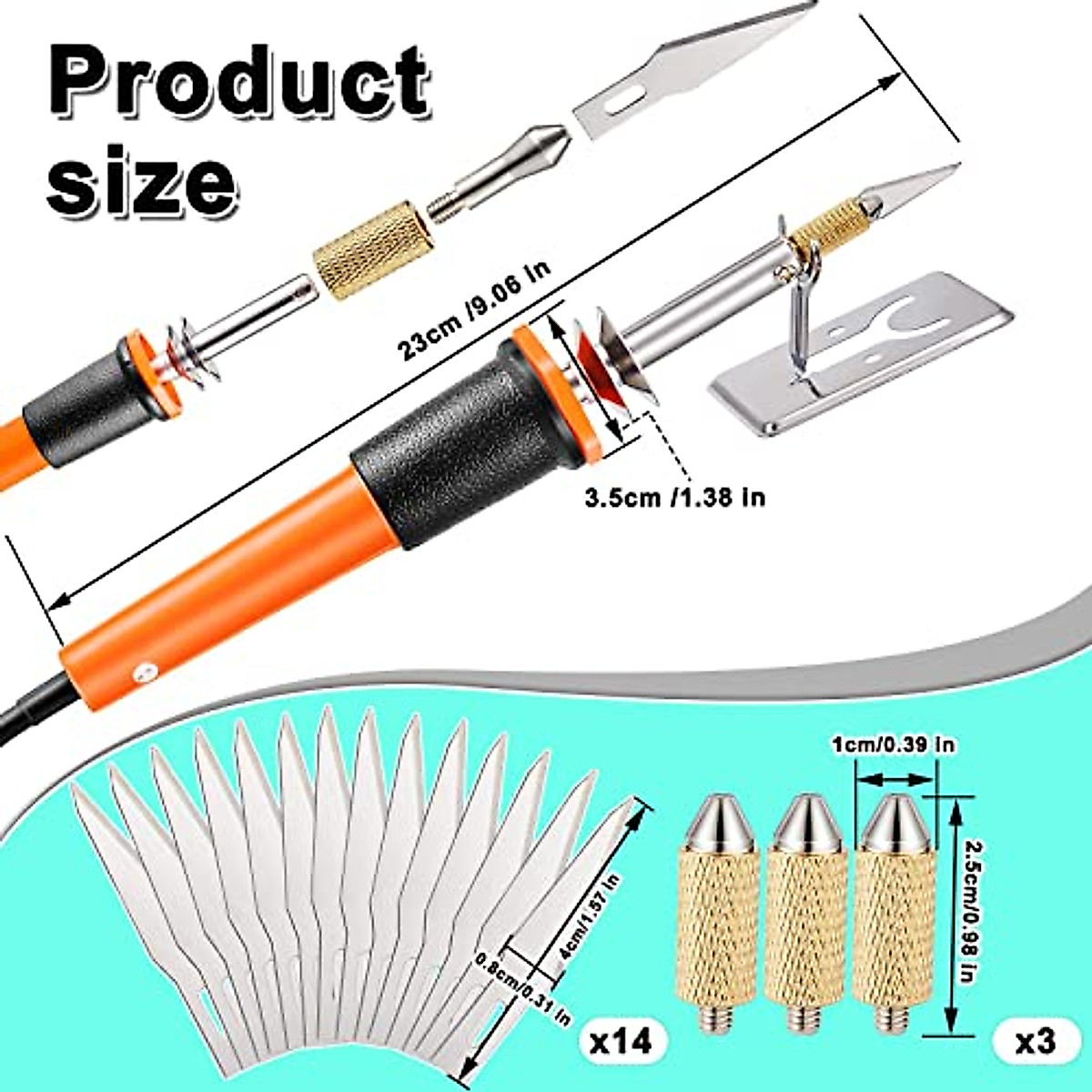 19 Pieces Electric Hot Knife Cutter Tool, Multipurpose Hot Knife Stencil Cutter with Metal Stand, 14 Pieces Blades, 3 Pieces Chuck Sleeves for Cutting Carving Soft Thin Foam Making Stencils