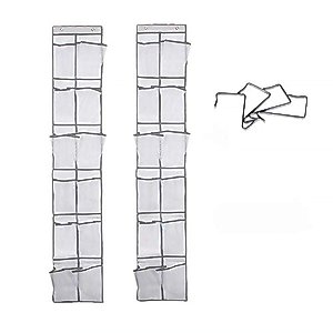 NXqilixiang Over The Door Shoe Organizer Hanging Shoe Hanger with 12 Large Clear Mesh Pockets for Narrow Closet Door for Storage Men Sneakers Women High Heeled Shoes Slippers kids toy White 2 Pack