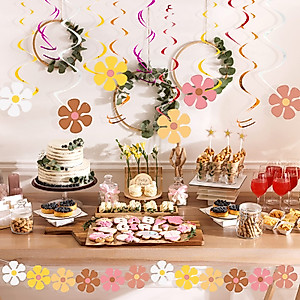 28 Pcs Boho Party Swirls Decor with 1 Pc Groovy Boho Garland Decor Flower Garland Decorations Daisy Garland Flower Banner Hippie Hanging Swirls Groovy Party Decorations for Retro Birthday Baby Shower