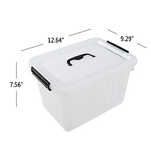 Rinboat 12 Quart Plastic Storage Bins with Lids and Handles, 6 Packs