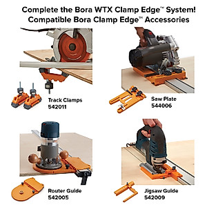 BORA Track Clamps, Securely Cut Any Angle with WTX and NGX Clamp Edge Systems, Saw Guide Accessory for Woodworking, Carpentry, DIY, Two-Pack, 542011