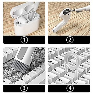 Cleaning Soft Brush Keyboard Cleaner 6-in-1, Multi-Function Computer Cleaning Tools Kit for Bluetooth Earphones and Laptop, Camera Lens (White)
