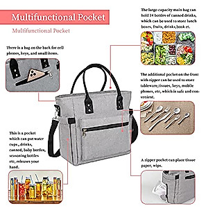 XUANQIFC Insulated Adult Lunch Bag For Women Thermal Food Storage Tote Bags Water Resistant Ice Cooler with Long Shoulder Strap Large Lunch Boxes For Men Picnic Working Outing (Grey)