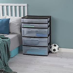 CLMSTE Plastic 5 Drawer Wide Tower, Black