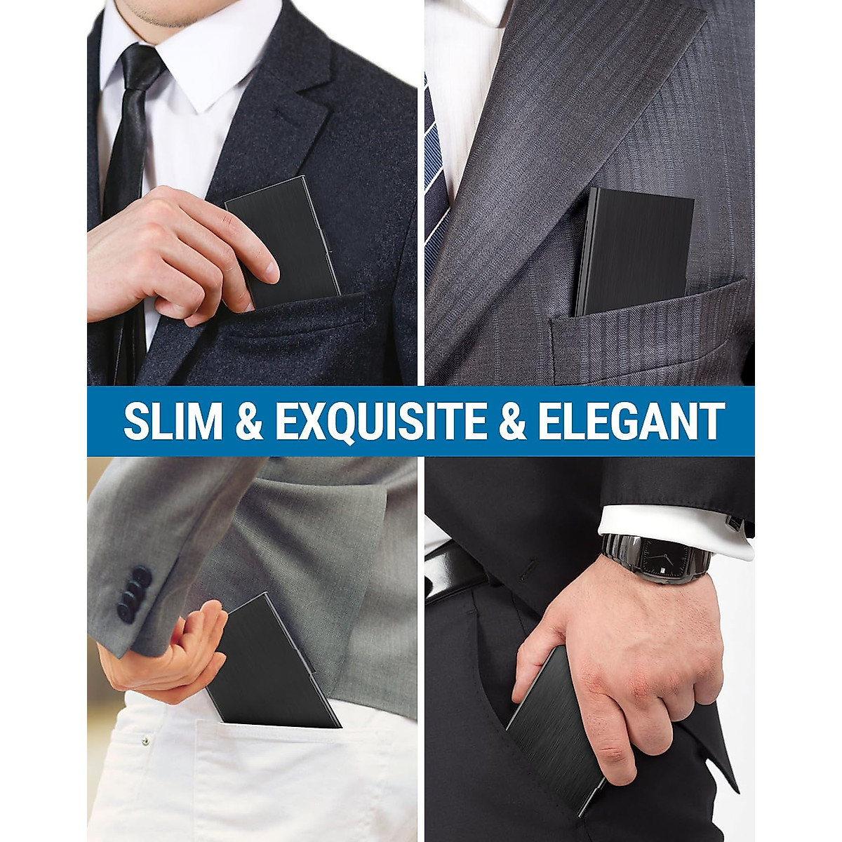 MaxGear Business Card Holder for Men & Women, RFID Pocket Business Card Case, Slim Business Card Wallet, Business Card Holders, Credit Card Holder, 3.7 x 2.3 x 0.3 inches, Stainless Steel, Black