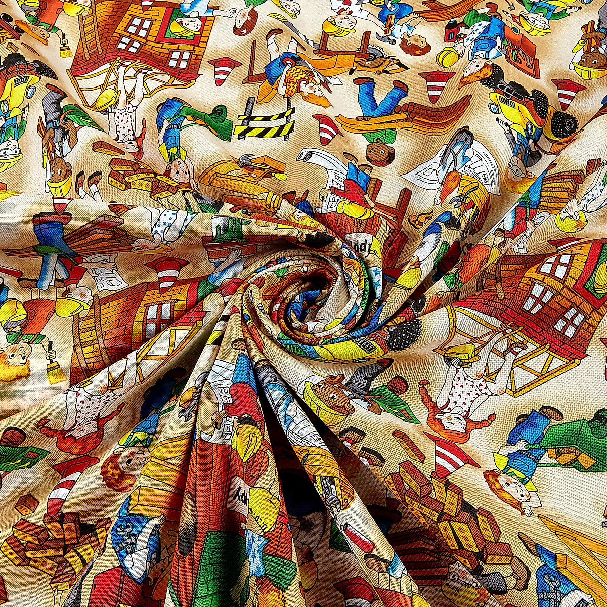 Building 101 Tiny Builders Ecru, Quilting Fabric by the Yard