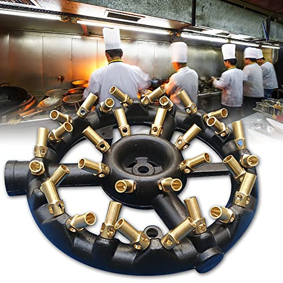 Natural Gas Jet Burner For Chinese Wok Range, Grilling, Stir Fry - Cast Iron Body Round Nozzle Jet Burner with 10/20/23/32 Brass Tips - Up 80,000 BTU (23 Tip)
