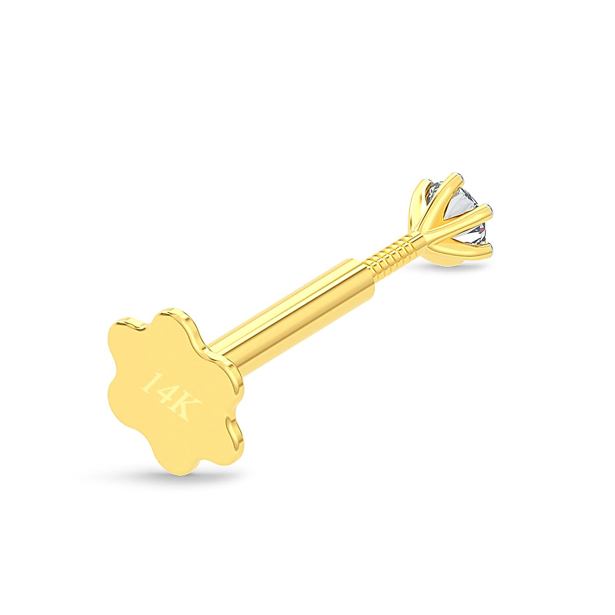 EternalDia 2.4mm Diamond Nose Stud/Lip Labret/Screw Ring Piercing Pin Bone 14Kt Gold 19 Gauge Diamond Nose Stud(GH/I1 I2) Straight nose rings