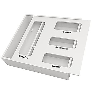 SpaceAid Bag Storage Organizer for Kitchen Drawer, Bamboo Organizer, Compatible with Gallon, Quart, Sandwich and Snack Variety Size Bag (1 Box 4 Slots), White