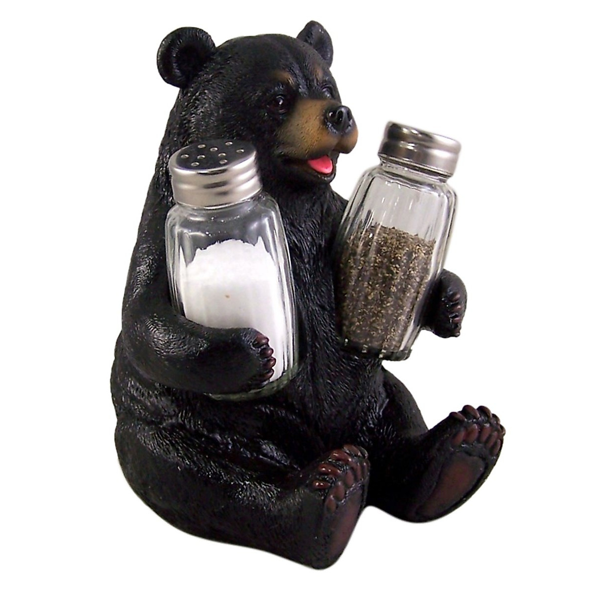 Liphontcta Season Beary Carefully Black Bear Salt and Pepper Shaker Holder 7 Inch (Shakers Included)