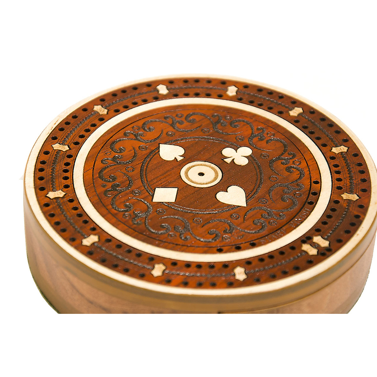 Palm Royal Handicrafts 2 Track Wooden Cribbage Board Made with Padauk and Maple Wood Storage Availabe for pegs and Cards