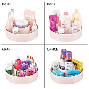 mDesign Plastic Lazy Susan Round Turntable Storage Tray - Rotating Organizer for Makeup, Cosmetics, Nail Polish, Vitamins, Shaving Kits, Hair Spray, Medical Supplies, First Aid - Light Pink/Blush