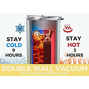 Onebttl 30th Birthday Gifts for Women, Female, Her - 30 and Fabulous - 20oz/590ml Stainless Steel Insulated Glitter Tumbler with Straw, Lid, Message Card - (Gold-Silver Gradient)