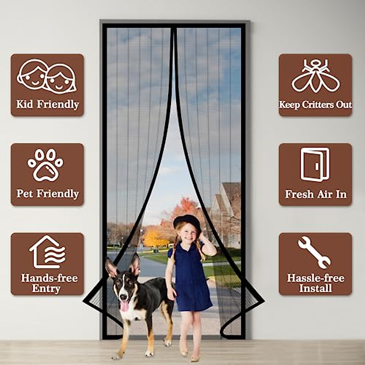 Yotache Magnetic Screen Door New Series Full Strip Magnets Fits Door Size 36 x 80, Screen Size 38" x 81" Full Frame Seal Reinforced Mesh Door Screen Magnetic Closure for Front Patio Back Door