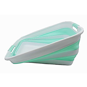 SAMMART 2 pcs Set : 42L (11 Gallon) Collapsible Plasic Laundry Basket & 9.2L (2.37 Gallon) Collapsible RectangularTub (Laundry Basket+Tub, Light Green+Bright Blue)