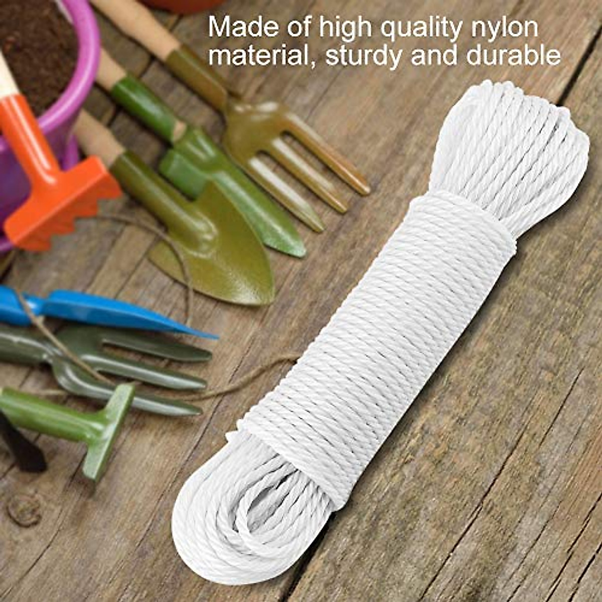 Beufee 20m Clothesline, Camping Clothesline, Durable Travel Clothes Line Rope, Portable Clothes Drying Line Outdoor Climbing Rope for Garden Camping(White)
