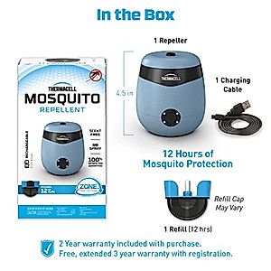 Thermacell E55 E-Series Rechargeable Mosquito Repeller with 20' Mosquito Protection Zone; Blue; Includes 12-Hr Repellent Refill; DEET Free Bug Spray Alternative; Scent Free; No Candle or Flame
