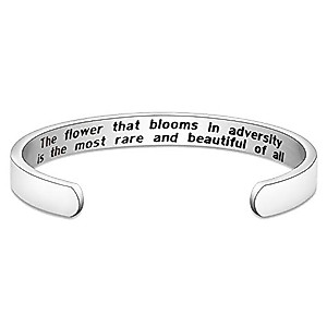 KUIYAI Mulan Quote Cuff Bracelet The Flower That Blooms In Adversity Is The Most Rare And Beautiful Of All Princess Bracelet Jewelry (silver)