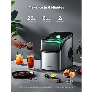 GoveeLife Smart Ice Maker Countertop, Portable Ice Machine with Voice Control, 9 Ice Cubes in 6 Minutes 3 Sizes, 26lbs/24Hrs, Self Cleaning RGB Lights, Quiet Ice Maker with Scoop for Kitchen Silver