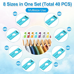 PATIKIL Clothes Dividers for Hanging Clothes, 40 Pack 8 Sizes Rectangle Pre-Written Clothing Rack Dividers Size Mark Label Sorting Separator for Closet, Sky Blue