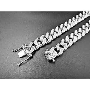 Hip Hop Jewelry Silver Plated Puerto Rico Flag Pendant 13mm 16" 18" 20" 24" Iced Cuban Chain Necklace (PENDANT & 24" CHAIN SET)