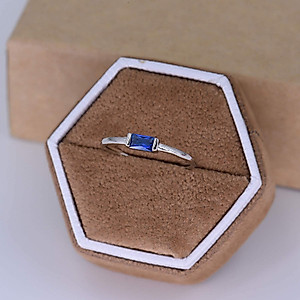 BLOSSOM & HUE CZ Stacking Ring [ .925 Sterling Silver ] - Size 8 - Dainty Vintage Stackable Baguette Blue CZ Band